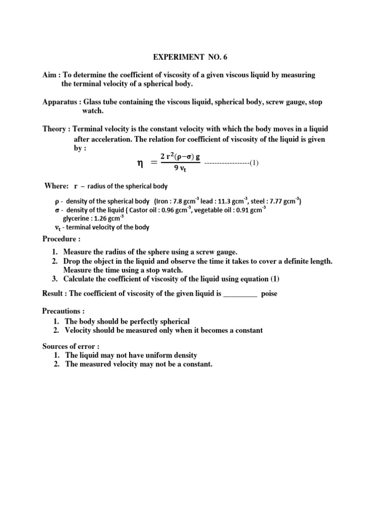 Class 11 Physics Lab Manual Work - Experiment 6 | PDF