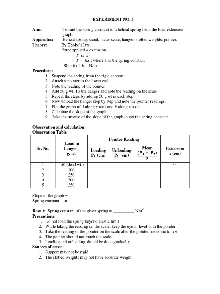 Class 11 Physics Lab Manual Work - Experiment 5.1 | PDF Class 11 Physics Lab Manual Work - Experiment 5.1 | PDF