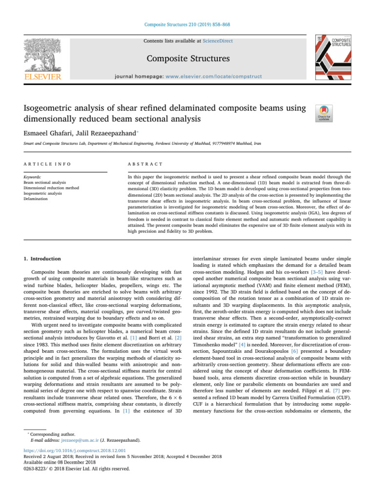 Isogeometric Analysis of Shear Refined Delaminated Composite Beams ...