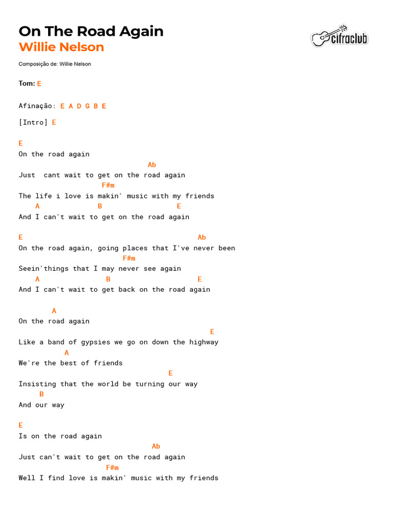 On The Road Again Chords and Lyrics | PDF