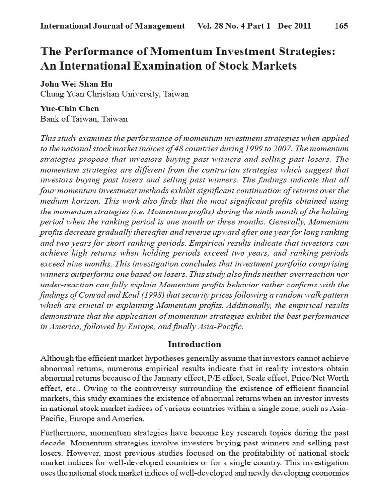 Performance of Momentum Investment Strategies | PDF | Investing | Stock ...