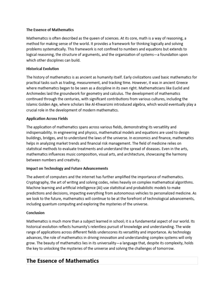 The Essence of Mathematics | PDF | Mathematics | Artificial Intelligence