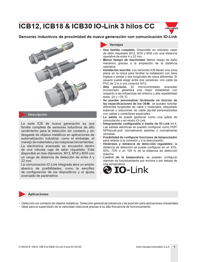 ICB12 ICB18 ICB30 3-Wire IOL DSs | PDF | Conector eléctrico ...