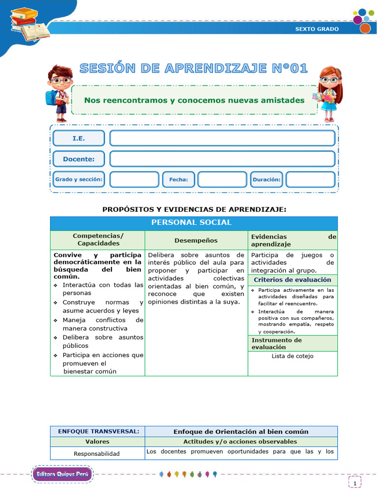Sesiones de Aprendizaje 2024 - Editora Quipus Perú | PDF | Evaluación | Aprendizaje