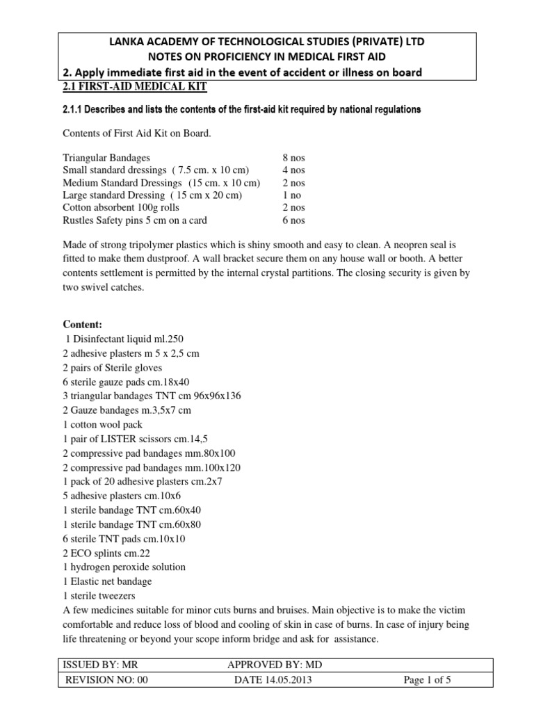 2.1 (Mfa) First-Aid Kit | PDF | First Aid
