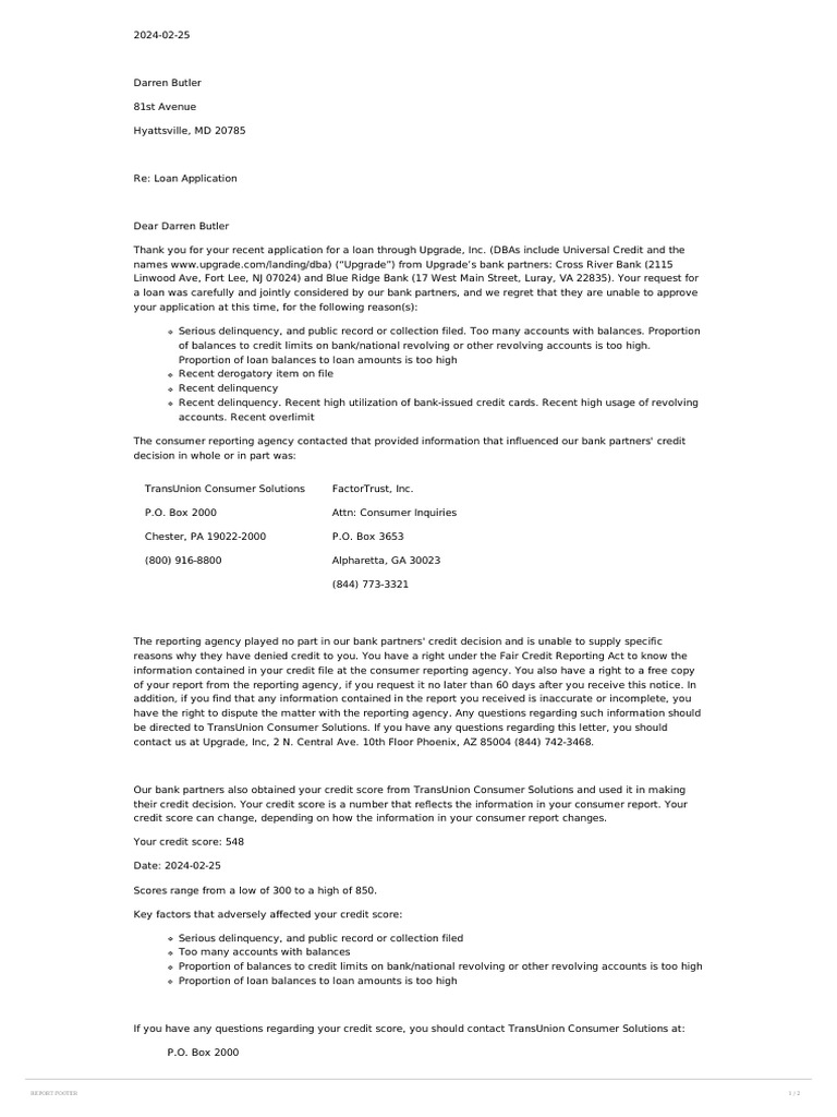 Adverse Action Notice | PDF