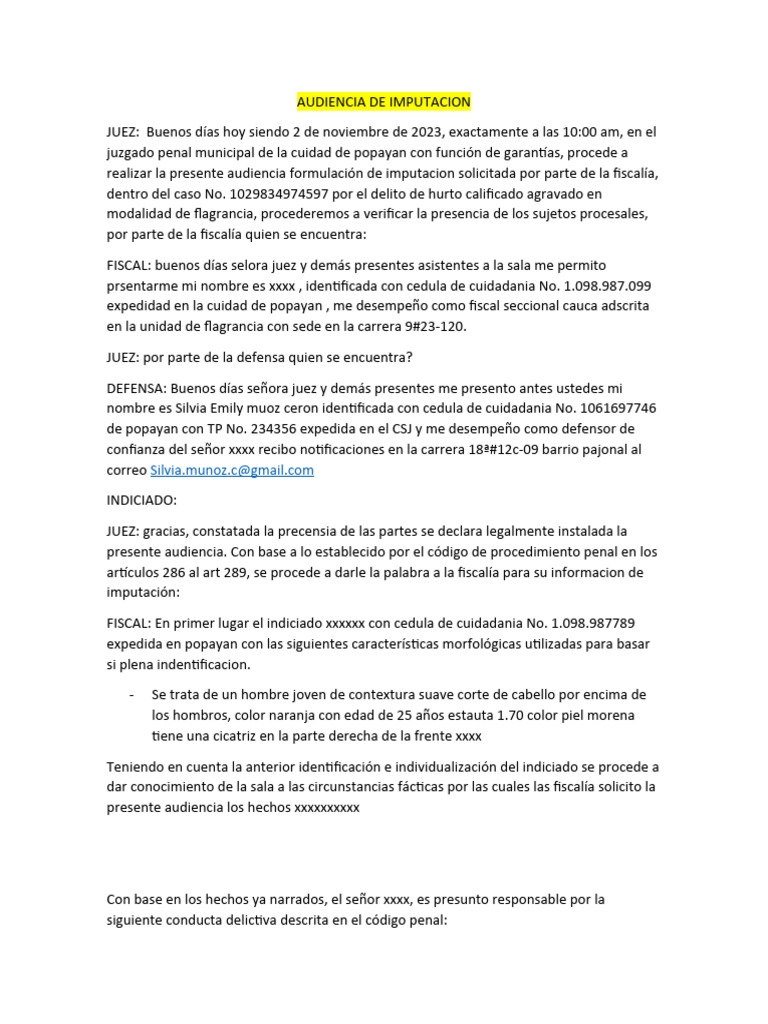 Audiencia de Imputacion | PDF | Fiscal | Robo