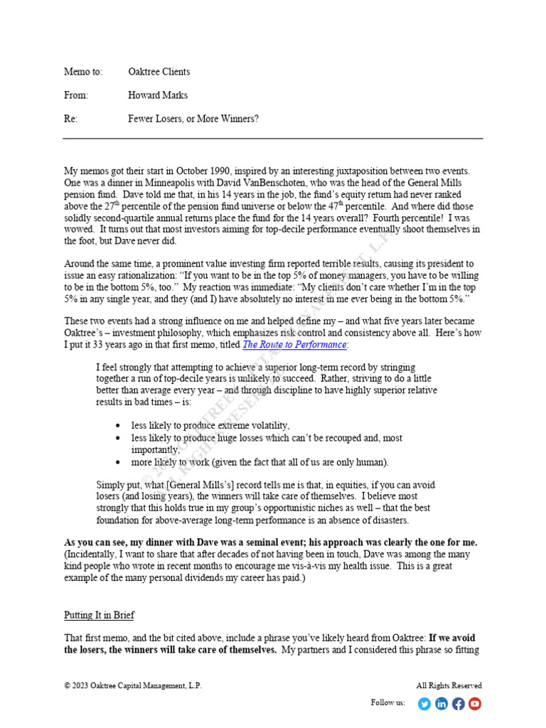 Howard Marks Memo | PDF | Bonds (Finance) | Investing