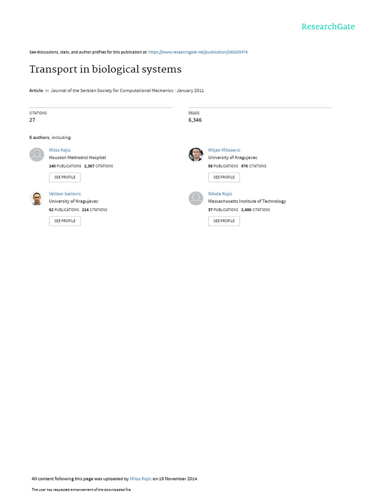 Transport in Biological Systems | PDF | Diffusion | Finite Element Method
