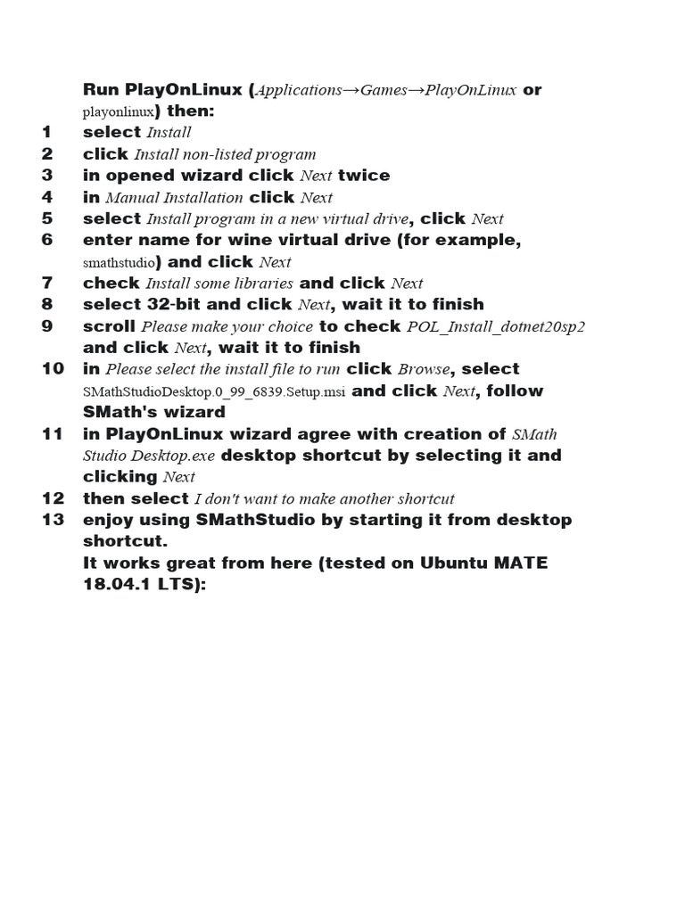 Install SMath Studio on Linux via PlayOnLinux | PDF