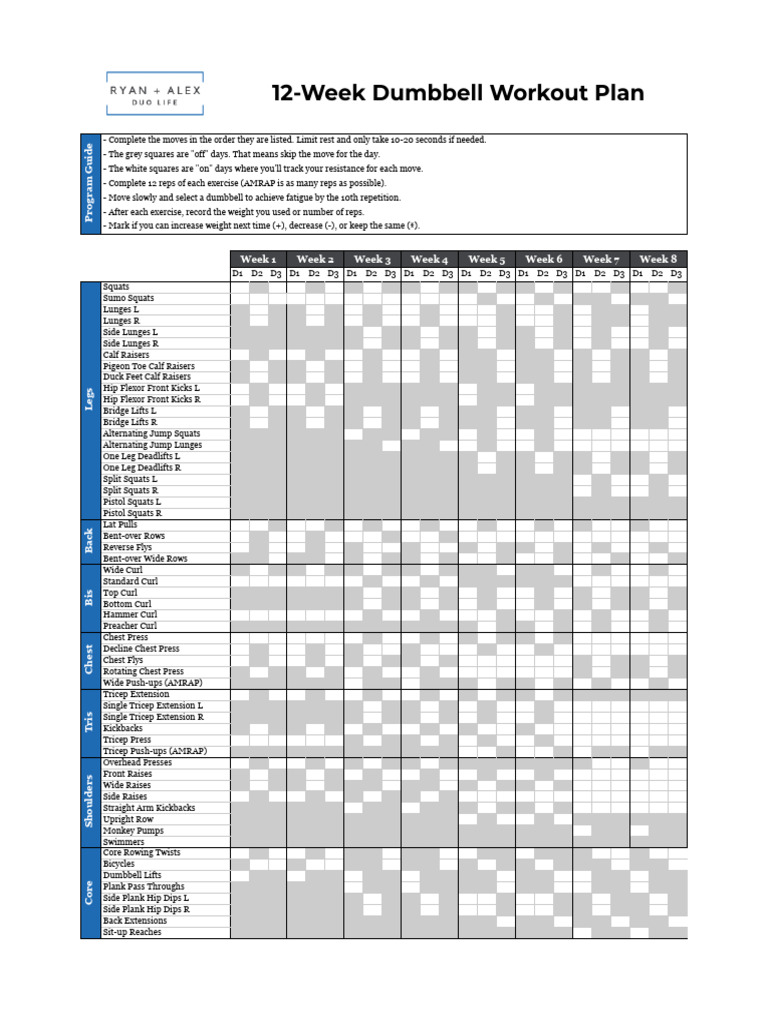 12-Week Dumbbell Workout Plan PDF For Beginners | PDF | Weight Training ...