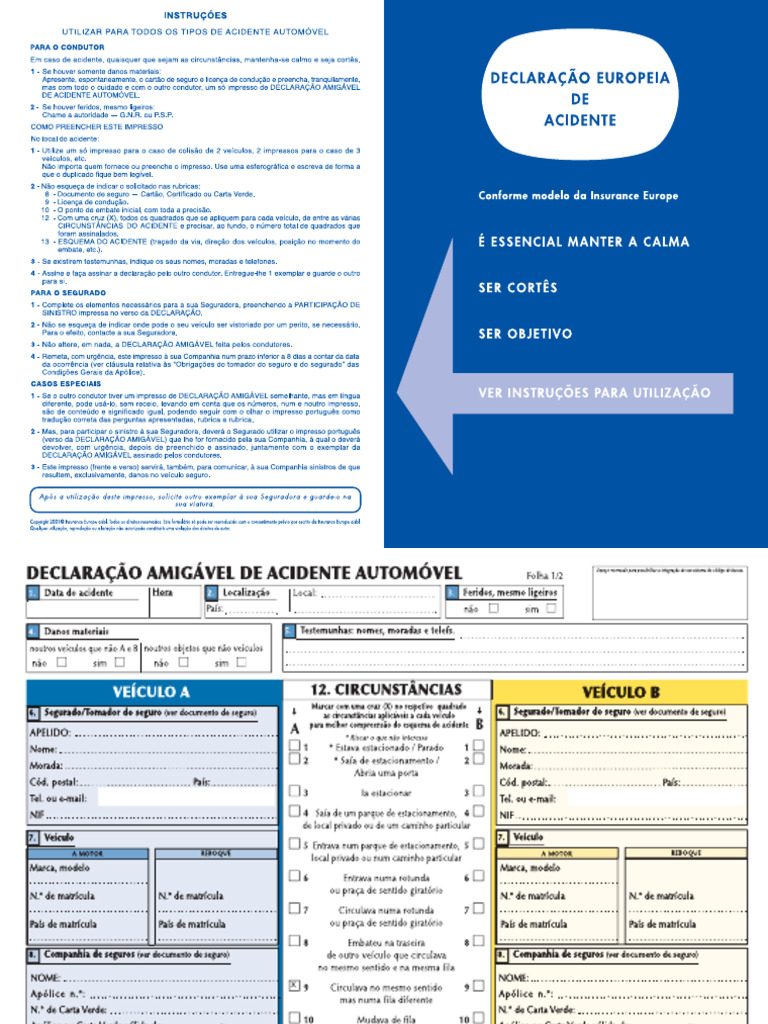 Declaracao Amigavel Acidente Automovel Daaa PDF Editavel | PDF