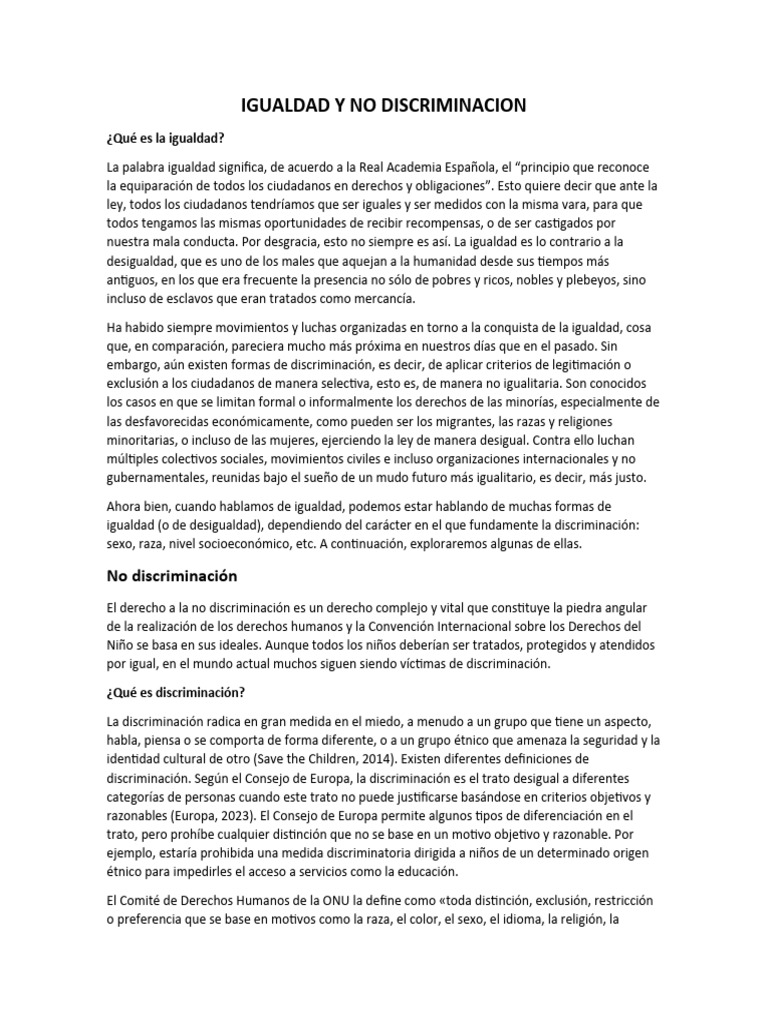 Igualdad y No Discriminacion | PDF | Igualitarismo | Discriminación