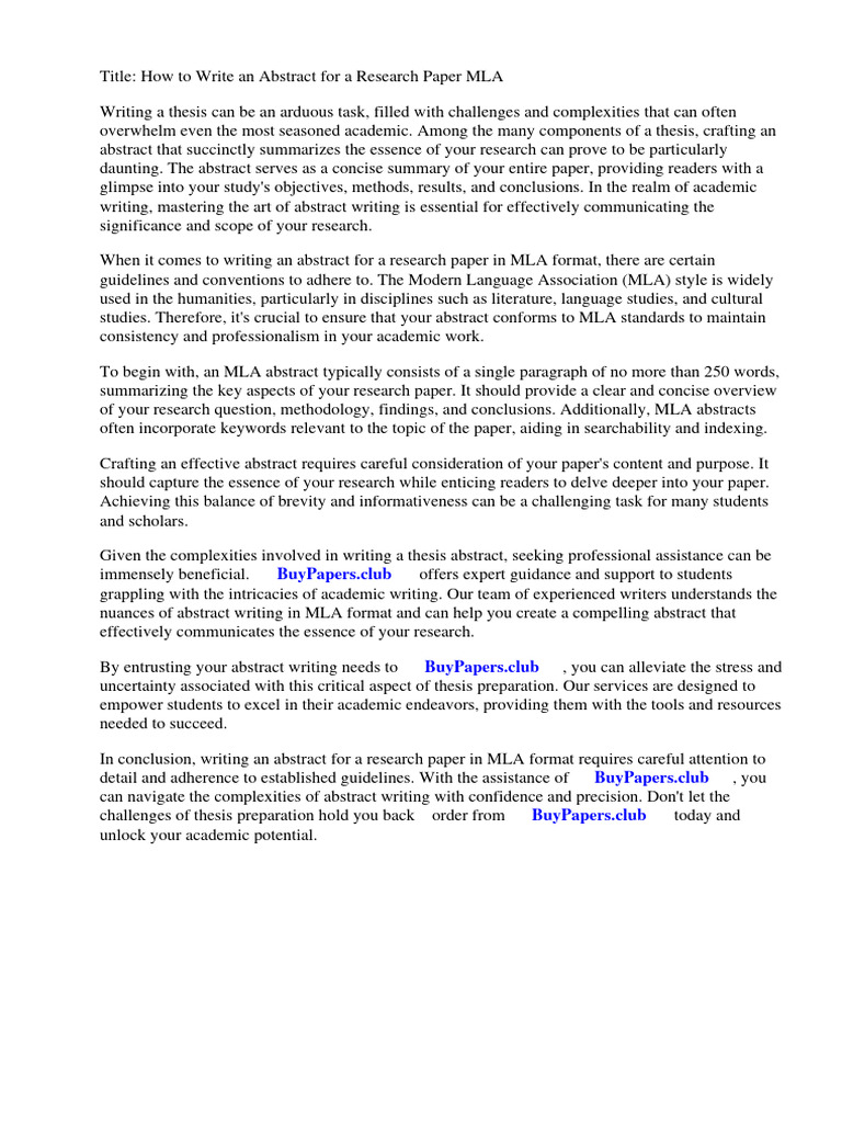 How To Write An Abstract For A Research Paper Mla | Pdf | Abstract 