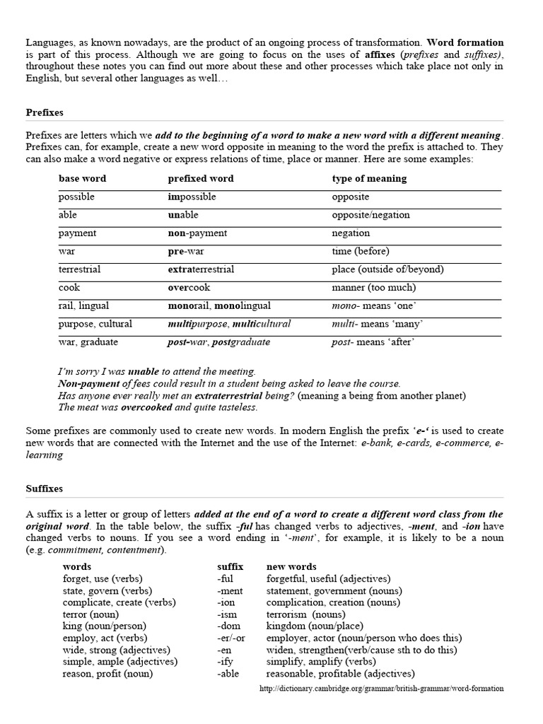 1 Word Formation Processes | PDF | Part Of Speech | Noun