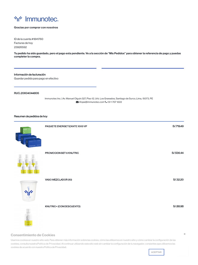 Order Complete - Immunotec Inc | PDF | Cookie HTTP | Privacidad de la ...