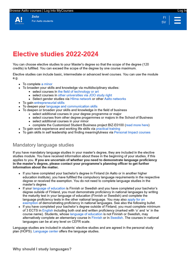 Elective Studies 2022-2024 - Master's Programme in Strategic Management ...