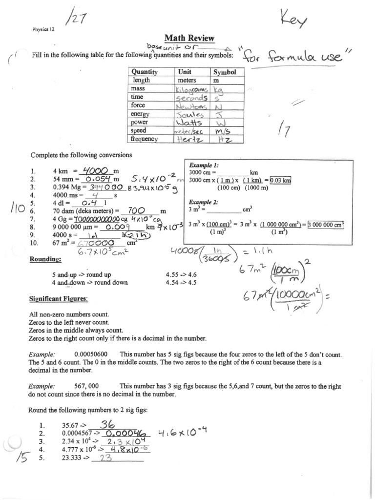 Math and Physics Review Key | PDF
