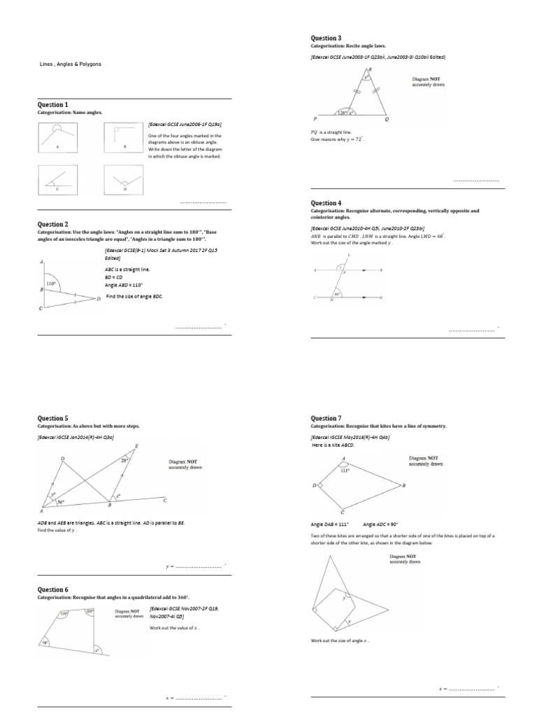Lines angles and polygons practice | PDF | Triangle | Polygon