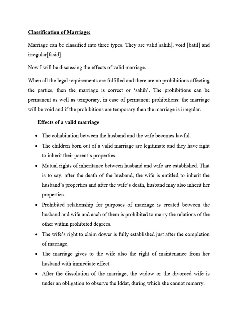 Classification of Marriage | PDF | Marriage | Wife