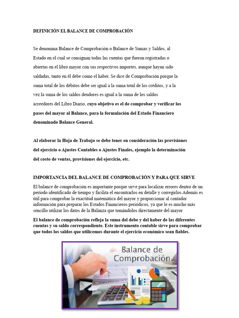 Definición El Balance de Comprobación | PDF | Contabilidad | Estado financiero