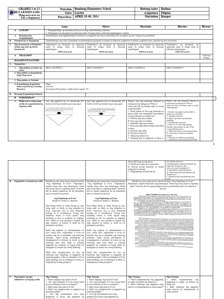 DLL Q4 G5 Fil Week 1 | PDF