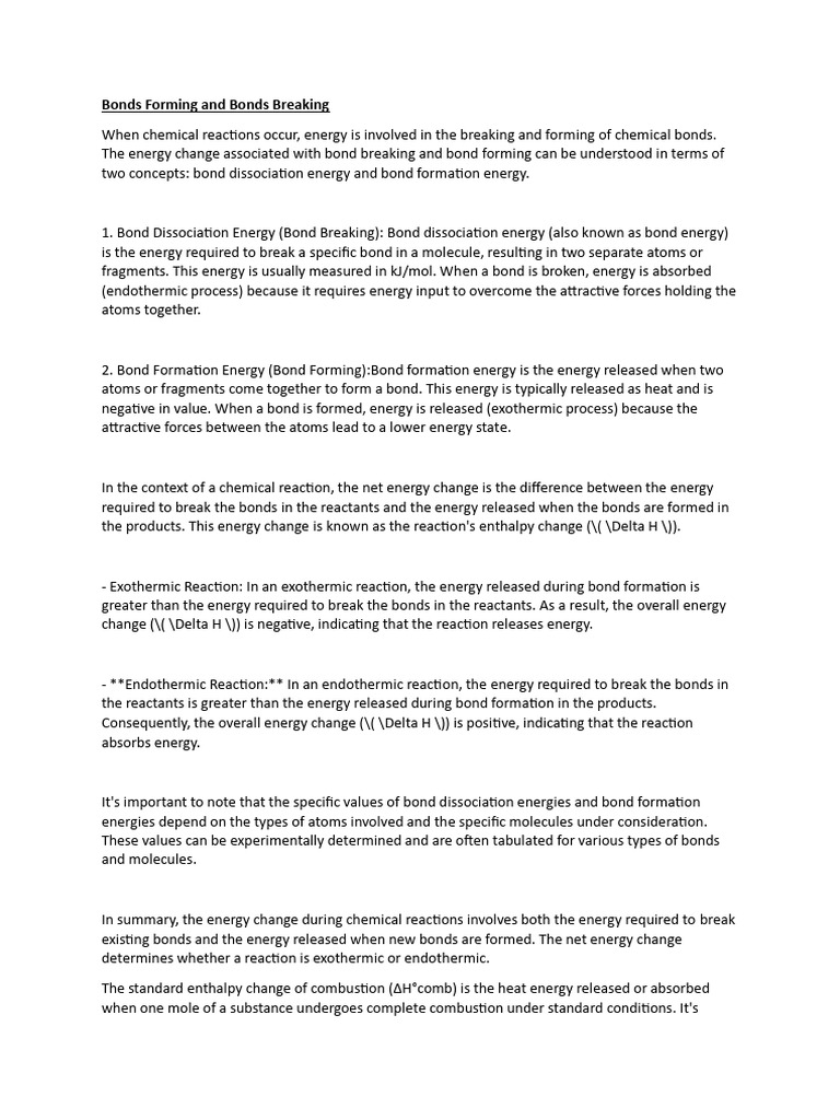 Bonds Forming and Bonds Breaking | PDF | Chemical Reactions | Combustion