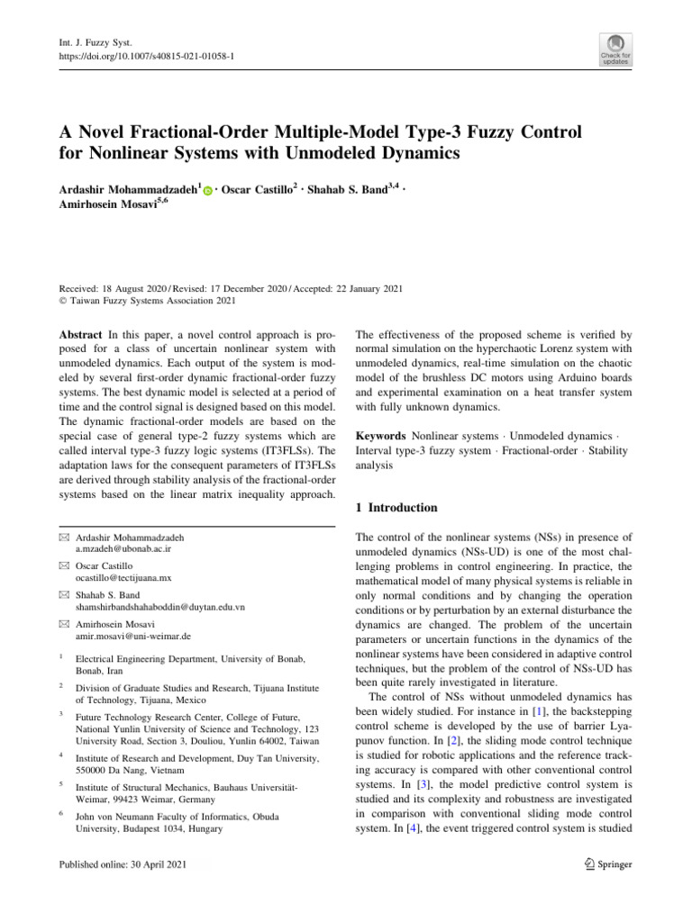 A Novel Fractional Order Multiple Model | PDF | Control Theory | Fuzzy Logic