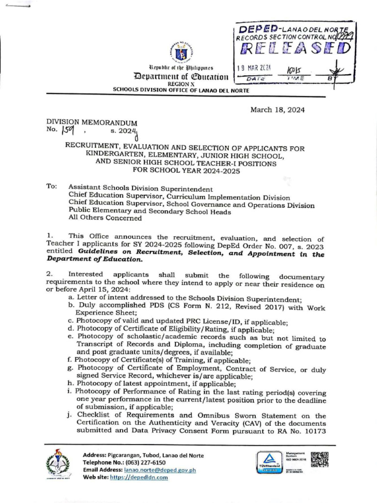 Recruitment, Evaluation and Selection of Applicants for Kindergarten ...