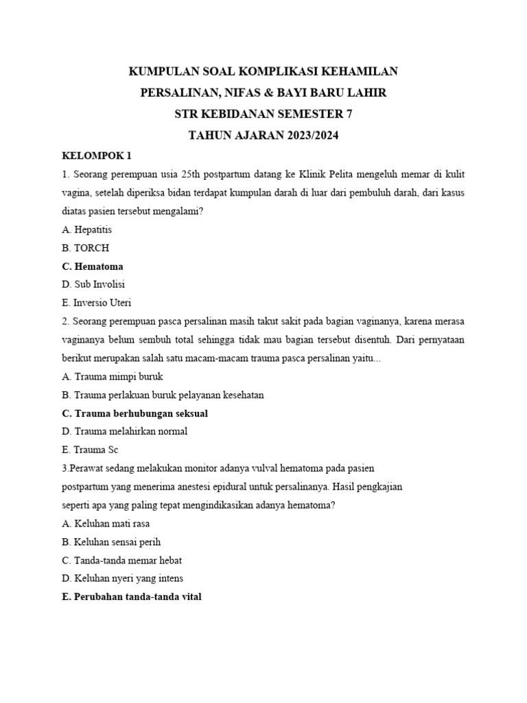 Komplikasi Pasca Persalinan dan Trauma | PDF