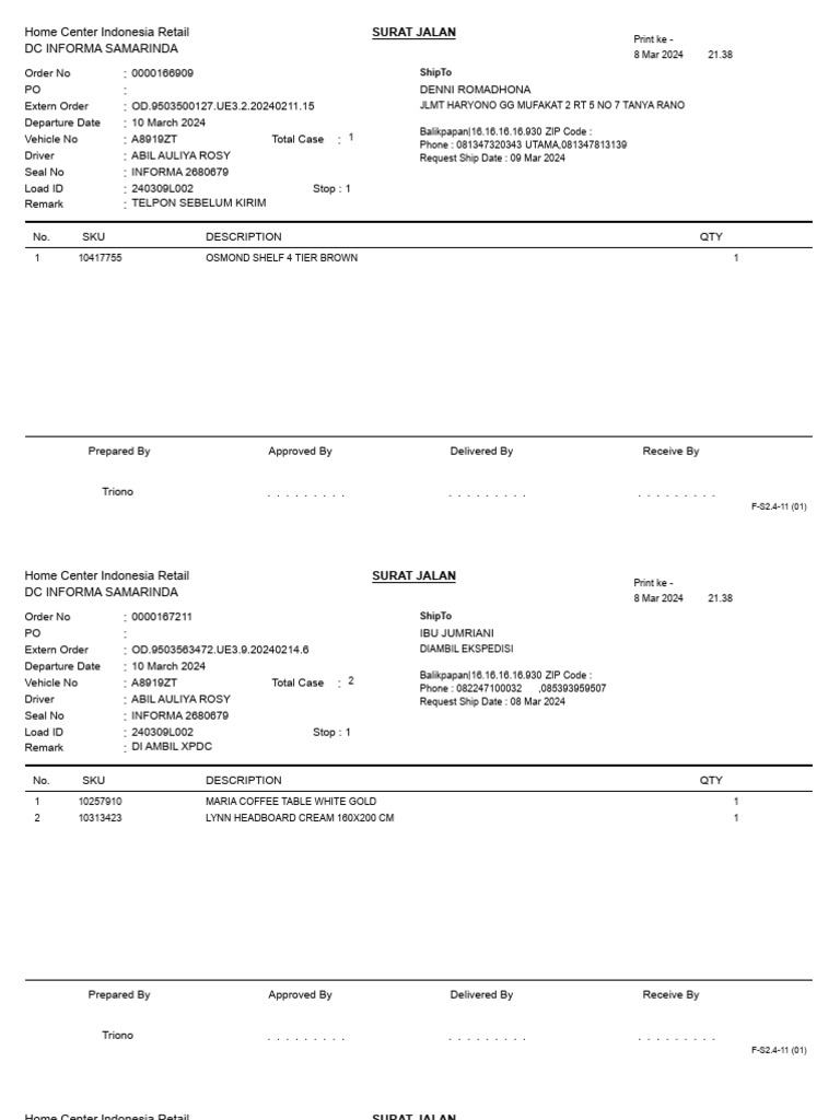 Surat Jalan 240309L002 | PDF | Zip Code