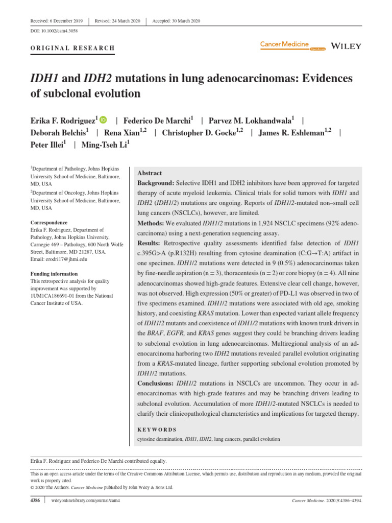 IDH1 and IDH2 Mutations in Lung Adenocarcinomas Ev | PDF | Lung Cancer | Neoplasms