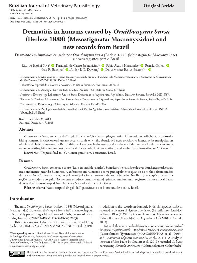 6 - OK Dermatite em Humanos Causada Por Ornithonyssus Bursa (Berlese ...