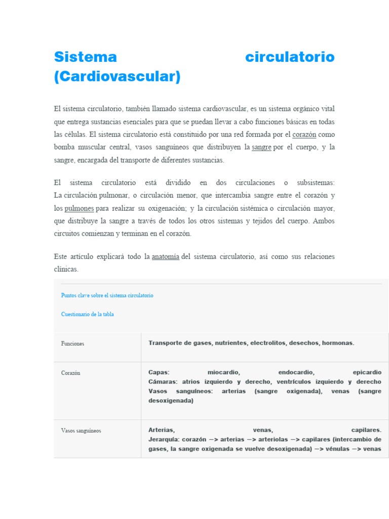 Sistema circulatorio | PDF | Sistema circulatorio | Corazón