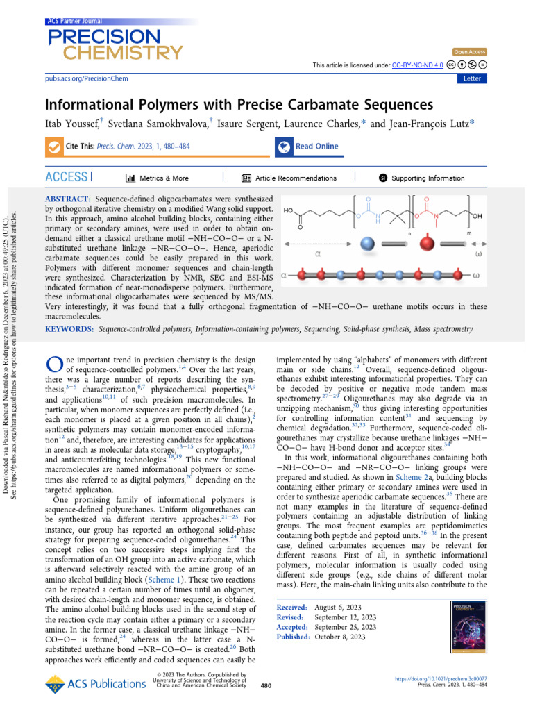 Informational Polymers: Precise Carbamate Sequences | PDF | Polymers | Macromolecules
