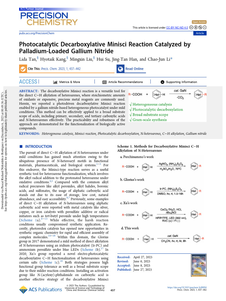 Tan Et Al 2023 Photocatalytic Decarboxylative Minisci Reaction ...