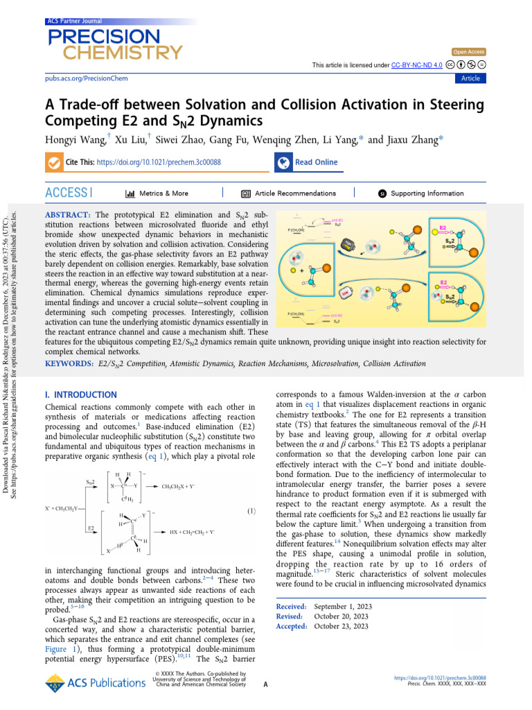 Wang Et Al 2023 A Trade Off Between Solvation and Collision Activation ...