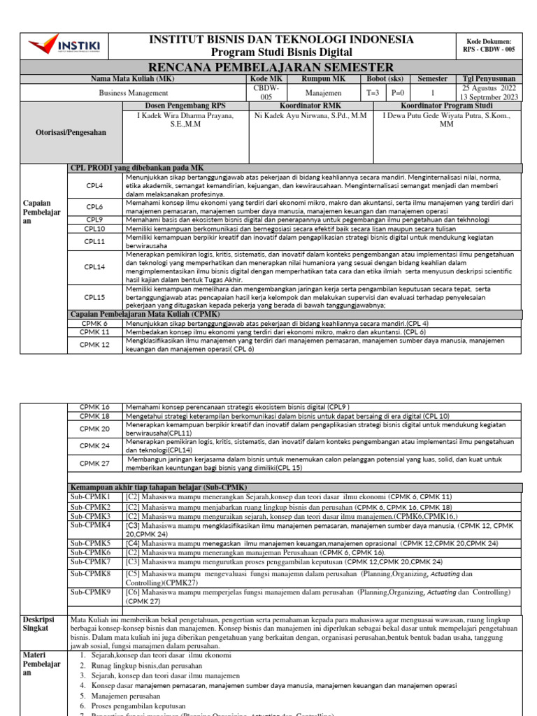 RPS Business Management | PDF | Bisnis | Seni