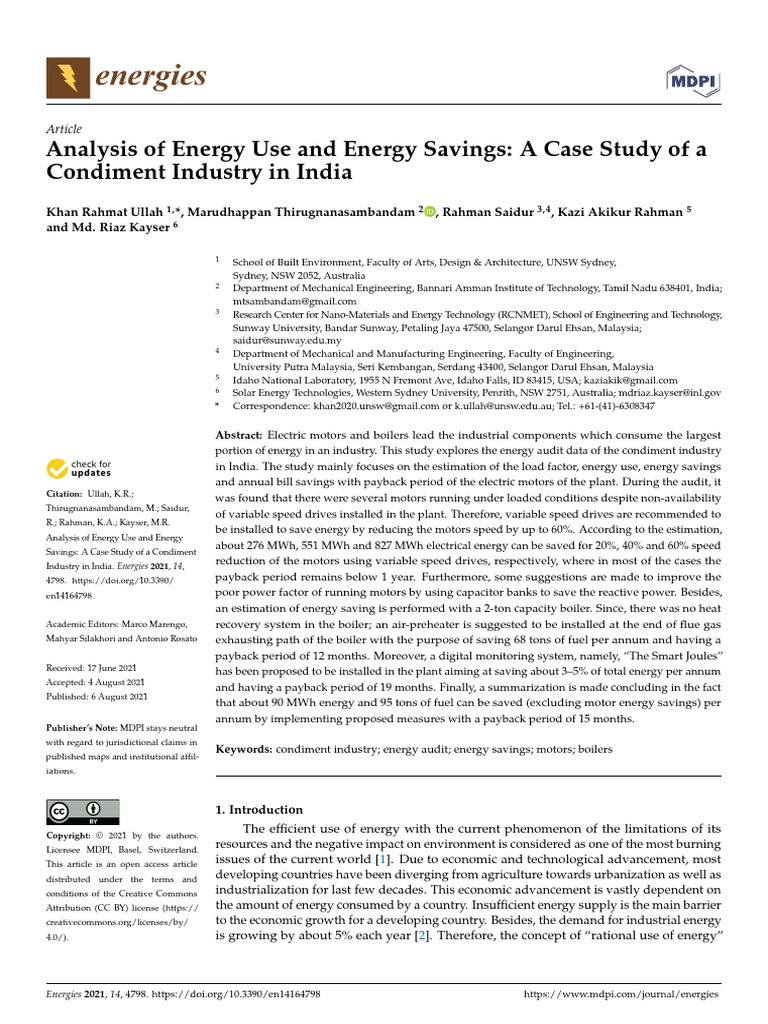 Energies 14 04798 v2 | Download Free PDF | Efficient Energy Use | Energy Conservation
