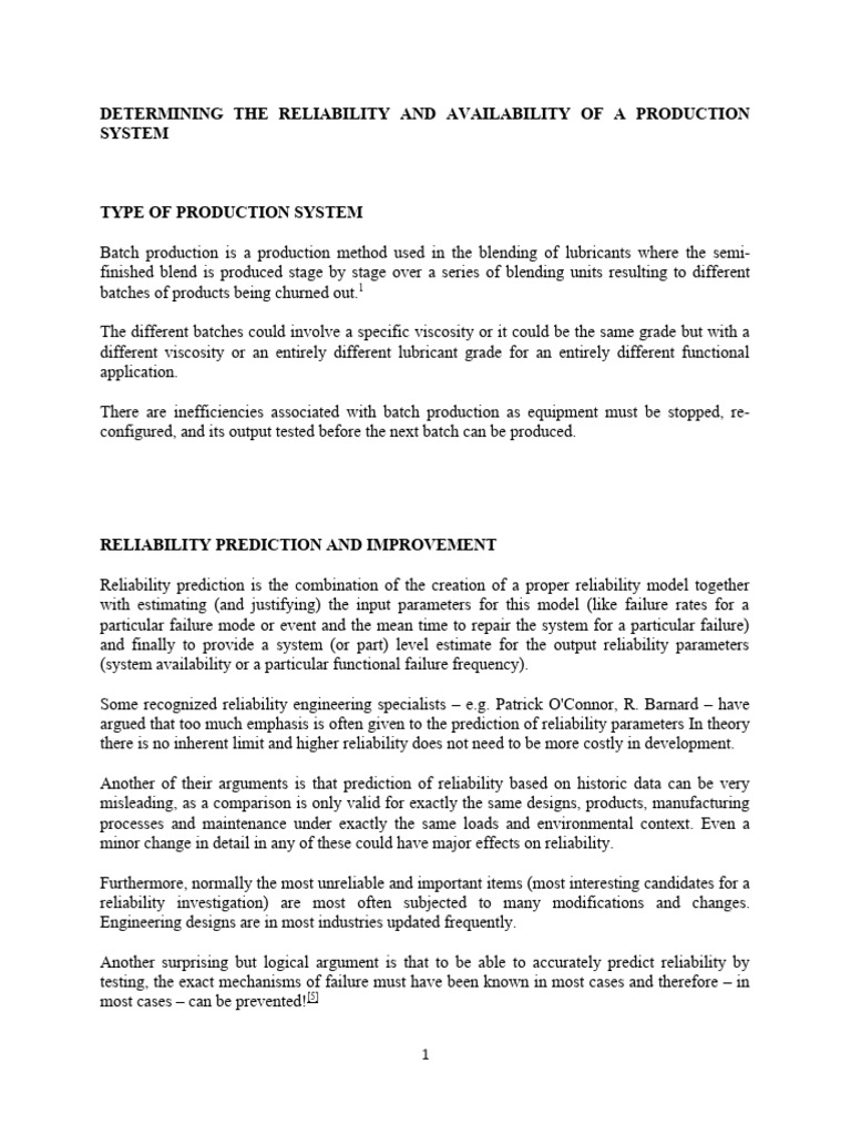 Determining The Reliability and Plant Availability of A Production Syztem | PDF | Reliability ...