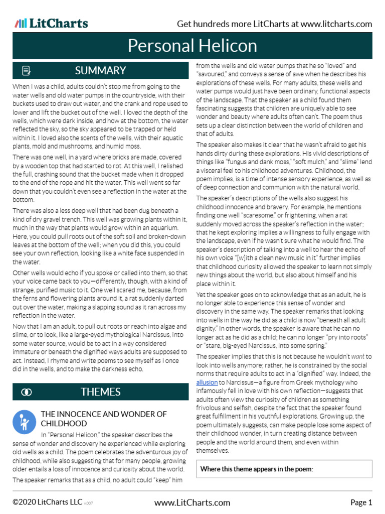 Personal Helicon LitChart | PDF | Poetry | Rhyme