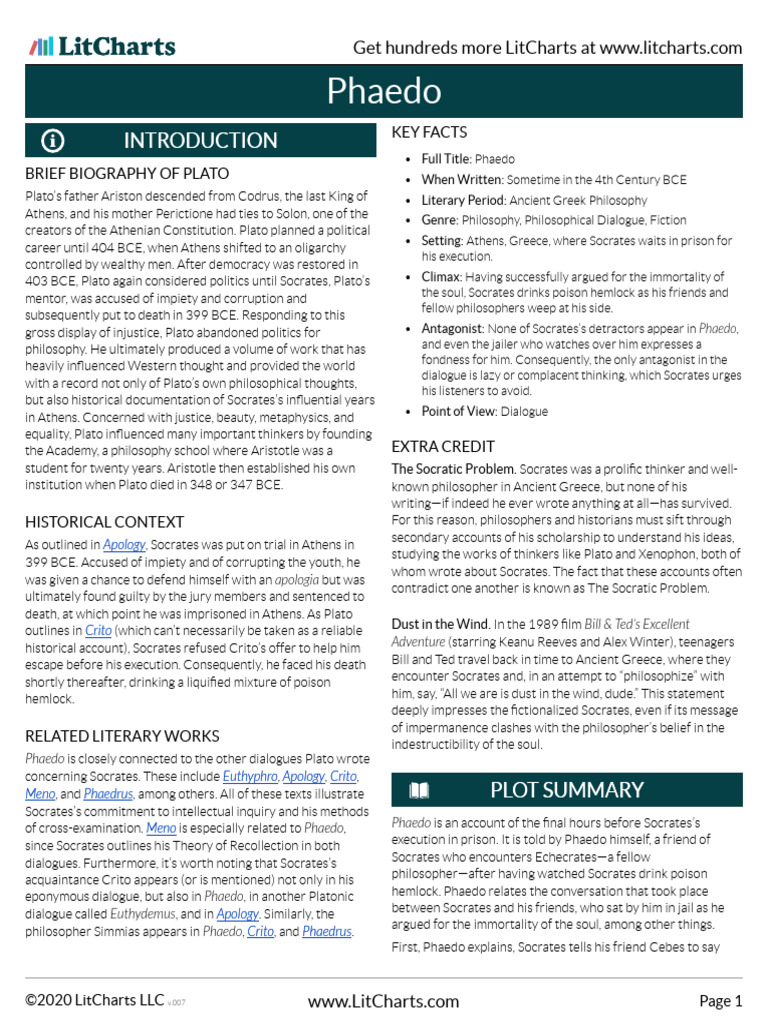 Phaedo LitChart | PDF | Social Science | Young Adult