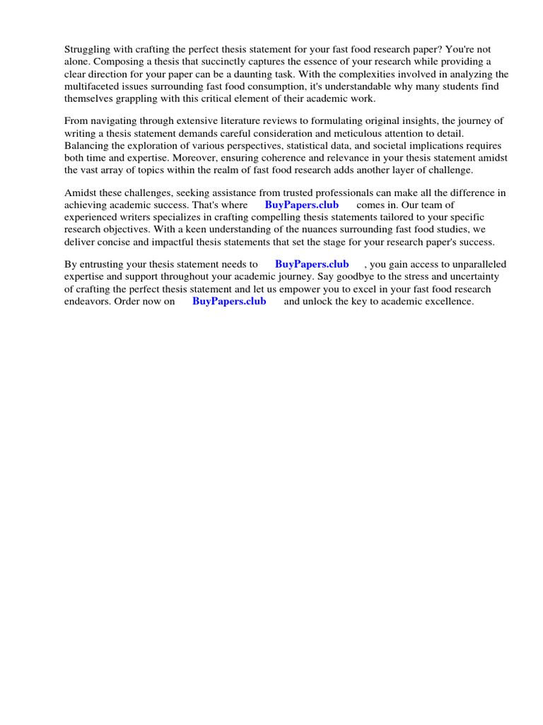 Thesis Statement For Fast Food Research Paper | PDF | Fast Food | Obesity
