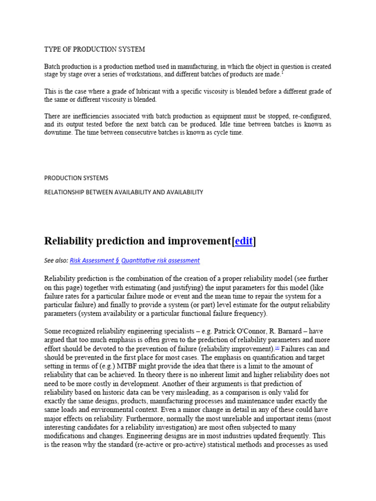 Type of Production System | PDF | Reliability Engineering | System