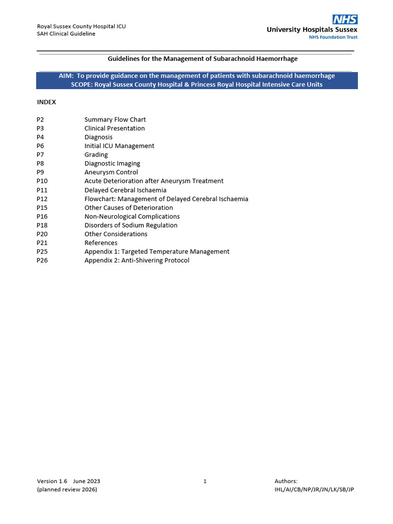 SAH Management Guidelines for ICU | PDF | Thrombosis | Hypertension