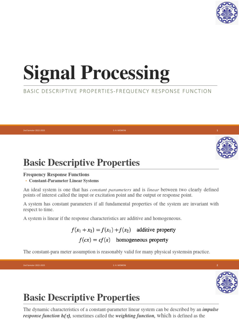 Signal Processing: Basic Descriptive Properties-Frequency Response Function | PDF | Fourier ...