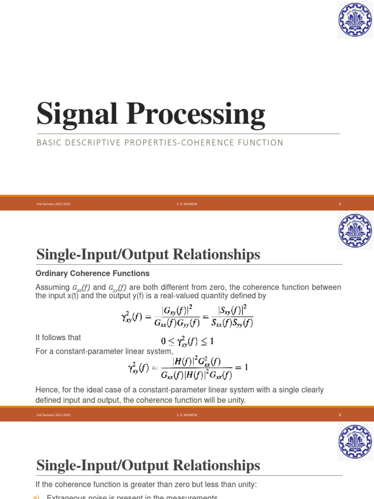 Signal Processing: Basic Descriptive Properties-Coherence Function | PDF | Linearity | Mechanics