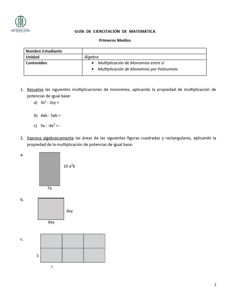 Guia Multip Exp Alg I LB 2020 | PDF | Multiplicación | Matemáticas