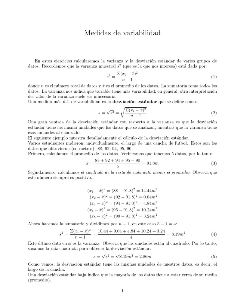 Ejercicios Medidas de Variabilidad | PDF | Diferencia | Desviación Estándar