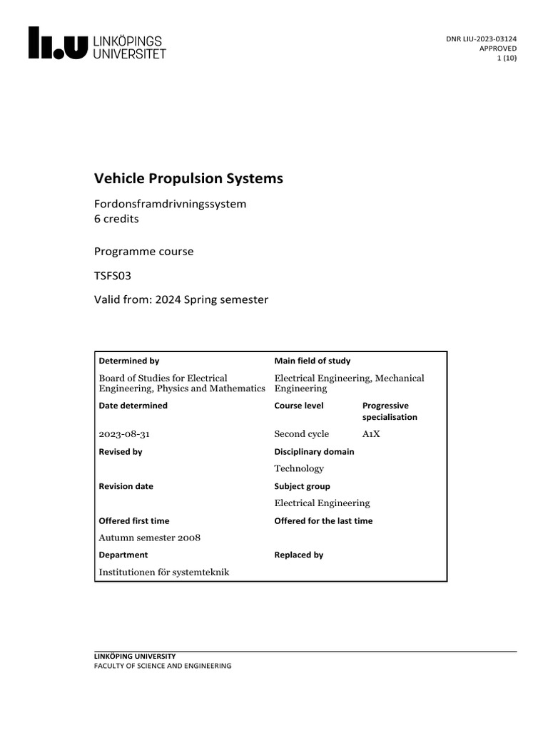 Vehicle Propulsion Systems Course Overview | PDF | Engineering | System